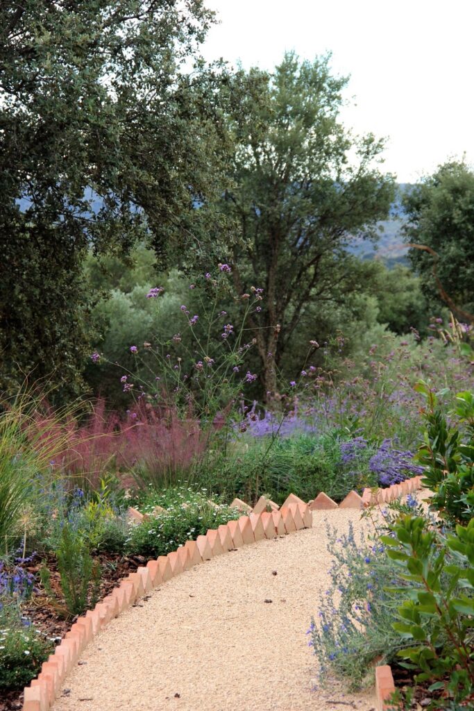 Jardín seco con plantación naturalista y la Sierra de Gredos como ...